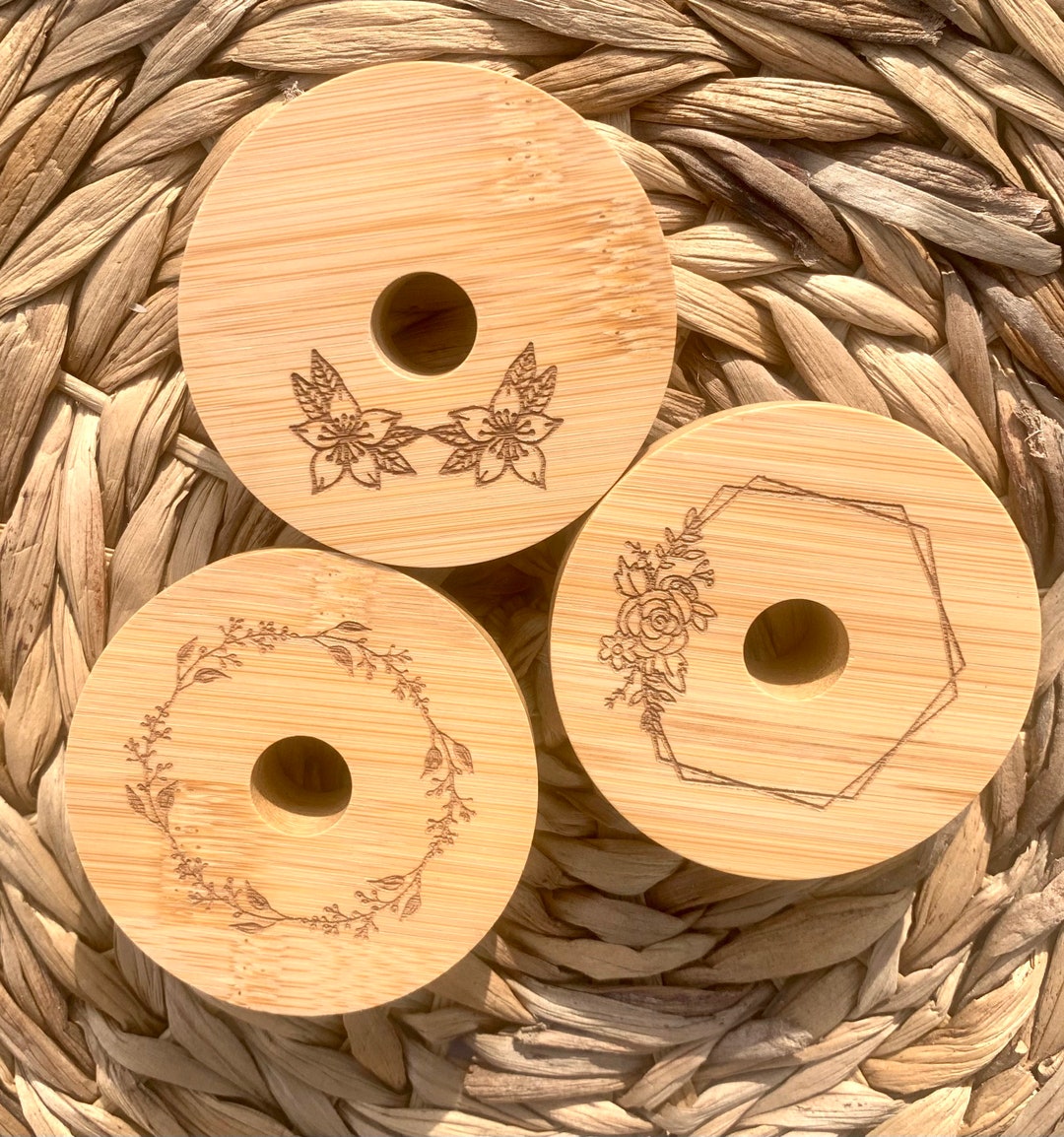 Engraved Bamboo Lid, Beer Can Glass Lid, Libbey Glass, Coffee Glass ...