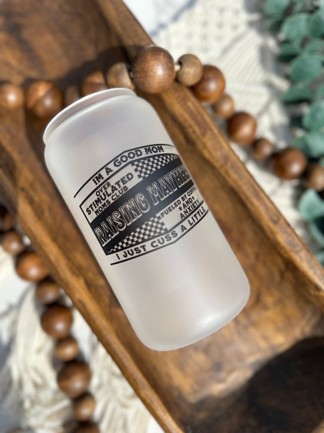 Raising Mayhem Frosted Beer Can Glass, Sublimation Glass, Bamboo Lid ...