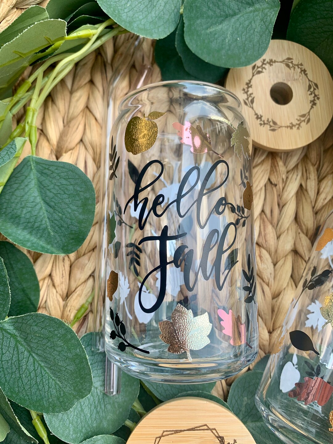 Hello Fall Autumn Beer Can Glass, Autumn Beer Can Glass, Beer Glass ...
