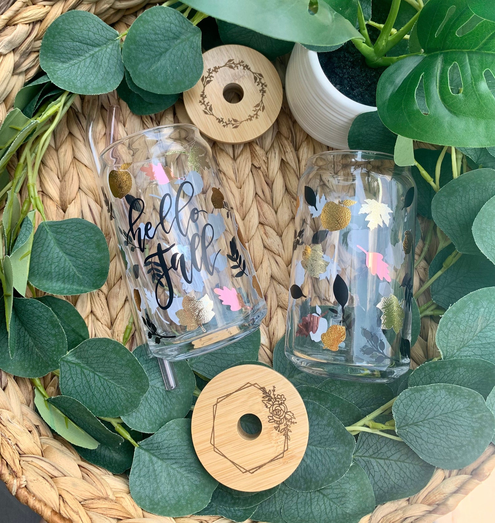 Hello Fall Autumn Beer Can Glass Autumn Beer Can Glass Beer - Etsy