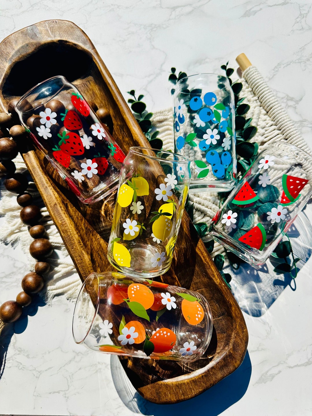 Fruit and Daisy Beer Can Glass, Beer Can Glass, Beer Glass, Engraved ...