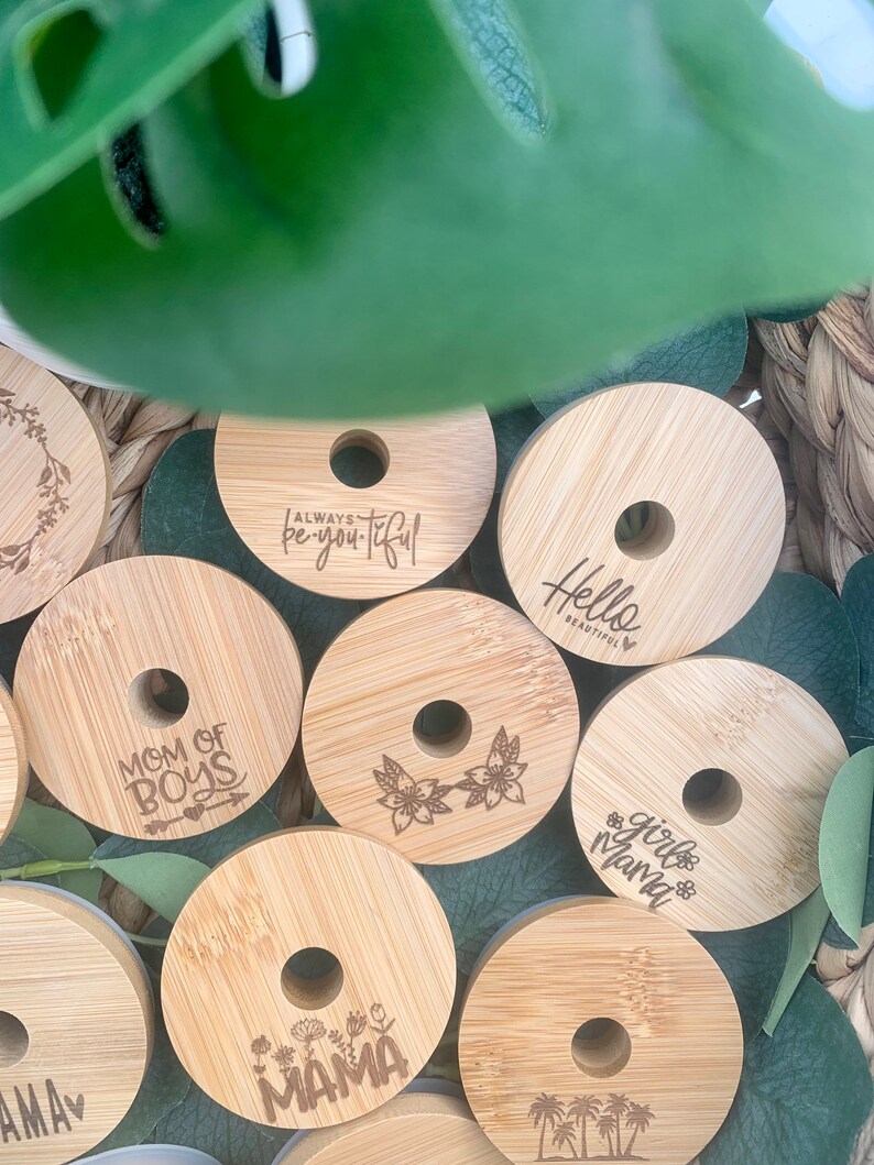 Engraved Bamboo Lid Beer Can Glass Lid Libbey Glass Coffee - Etsy