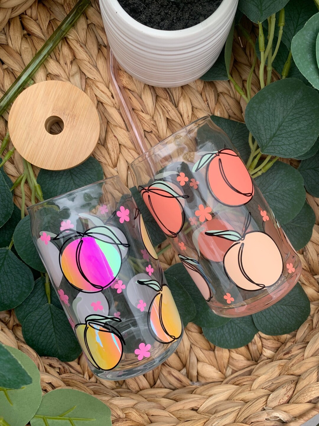 Boho Inspired Peach Beer Can Glass, Beer Can Glass, Beer Glass ...