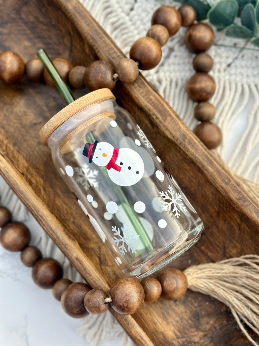 Snowman Beer Can Glass, Christmas Libbey Glass, Personalized Gift ...