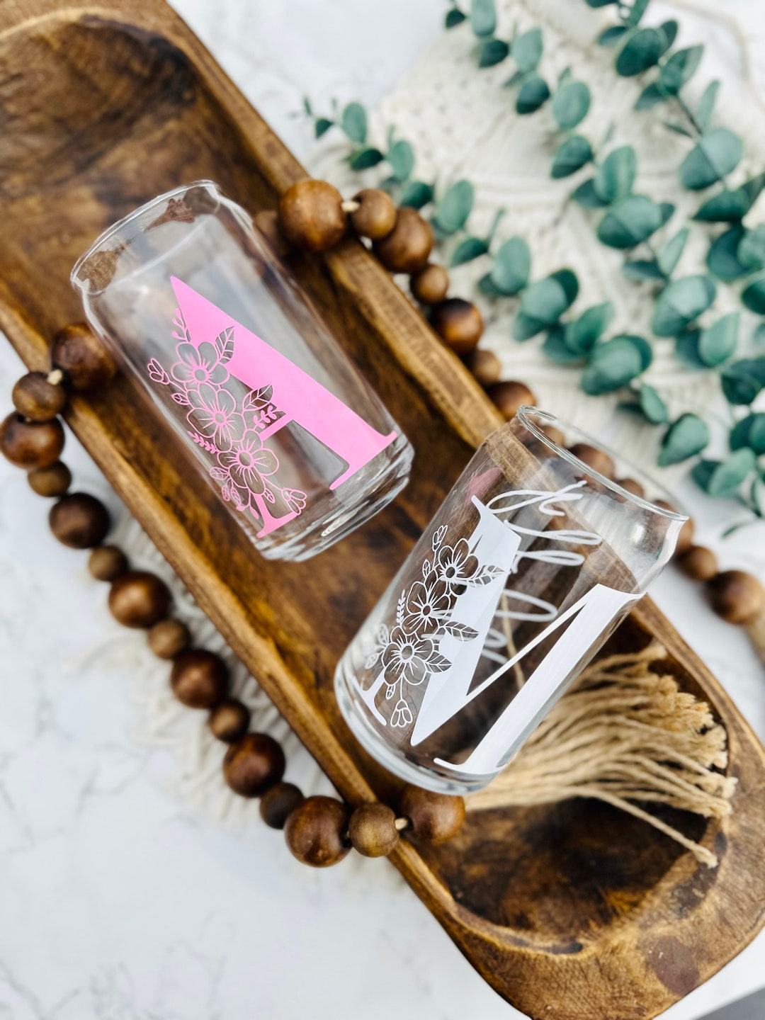 Initial Beer Can Glass, Floral Beer Can Glass, Beer Glass, Libbey Glass ...