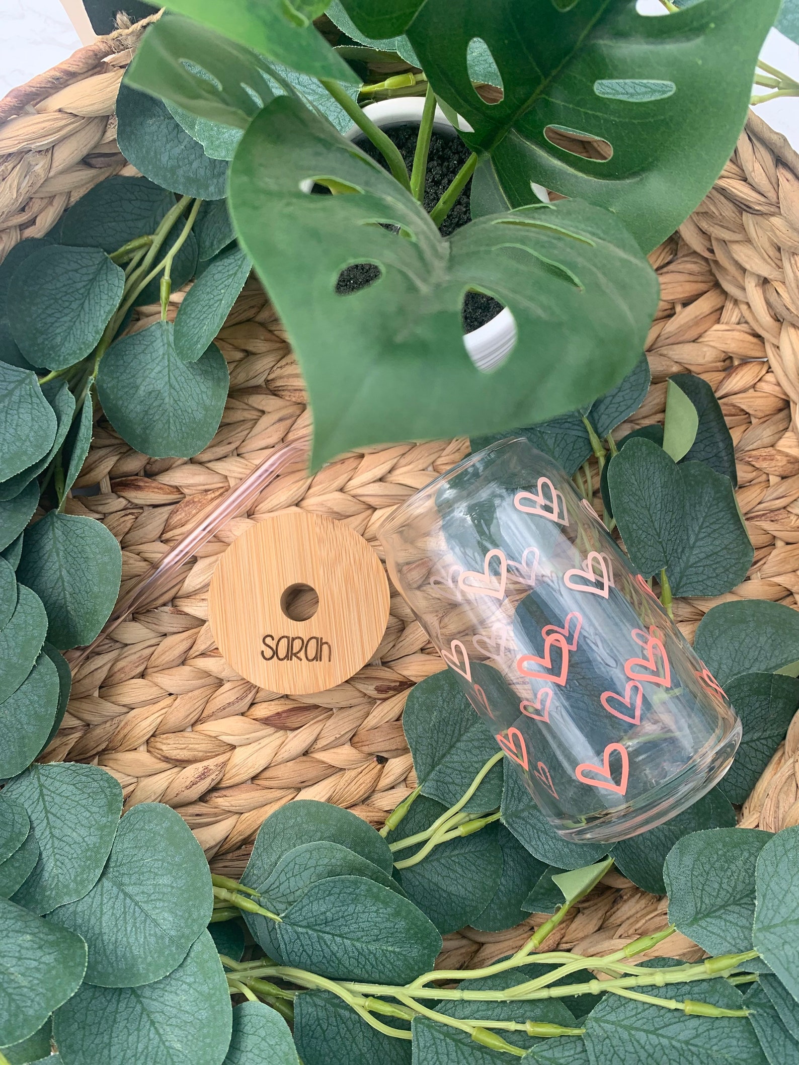 Engraved Bamboo Lid Beer Can Glass Lid Libbey Glass Coffee - Etsy