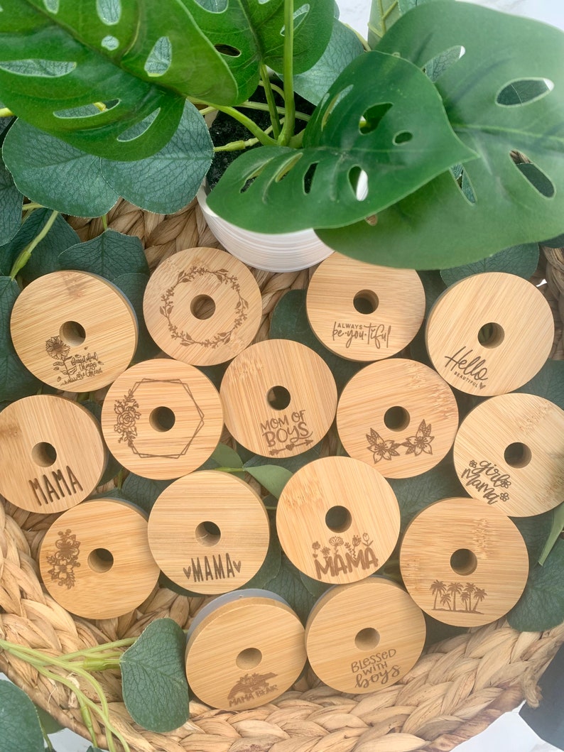 Engraved Bamboo Lid Beer Can Glass Lid Libbey Glass Coffee - Etsy