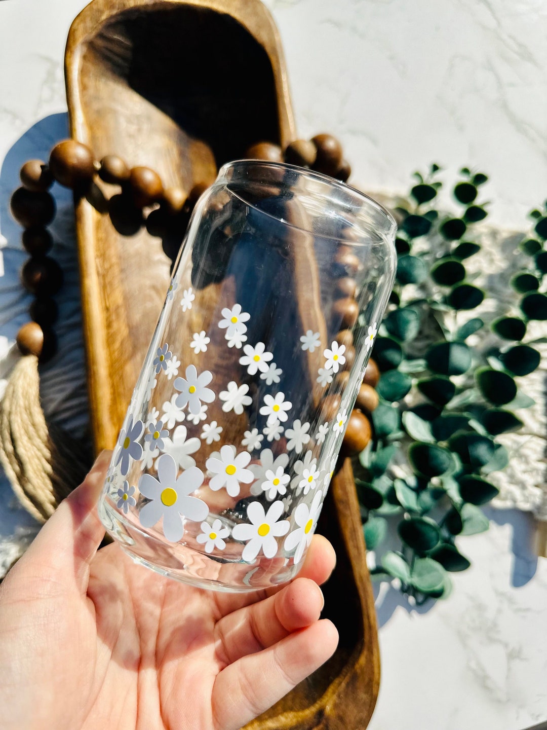 Floating Daisy Beer Can Glass, Floral Beer Can Glass, Beer Glass ...