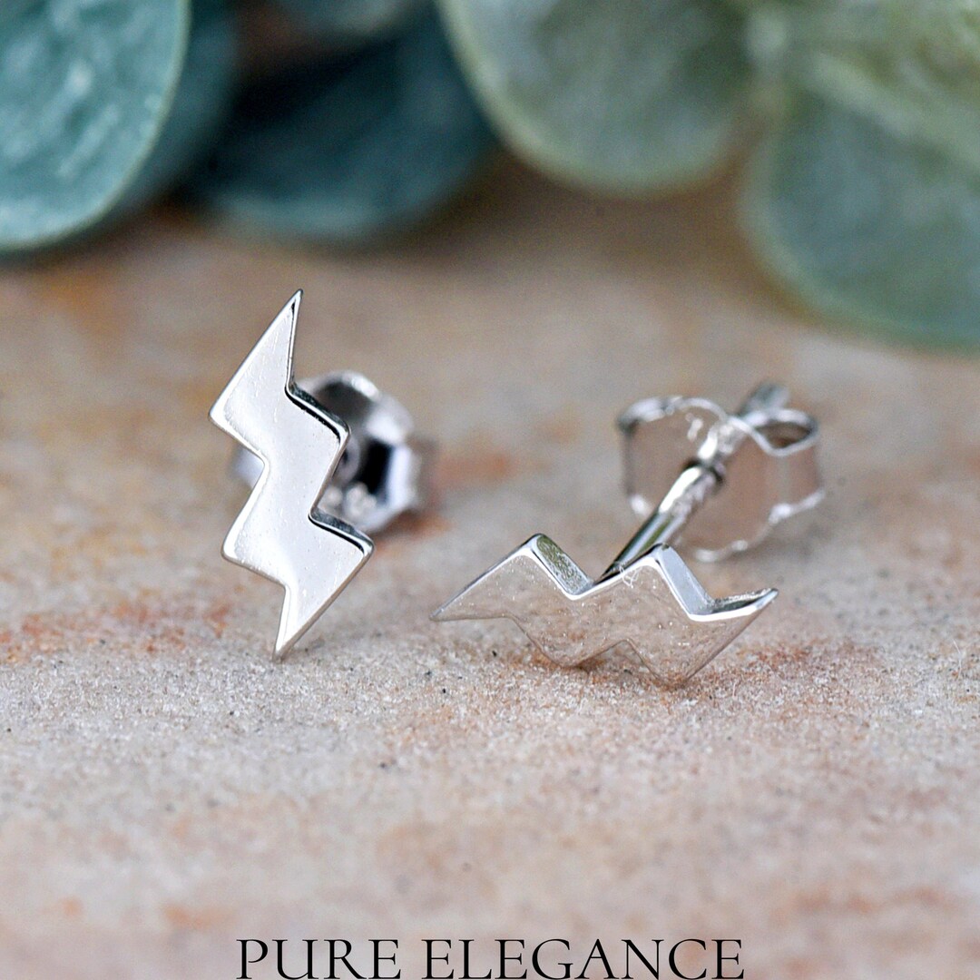 Minimalist Lightning Bolt Stud Earrings | Solid 925 Sterling Silver ...