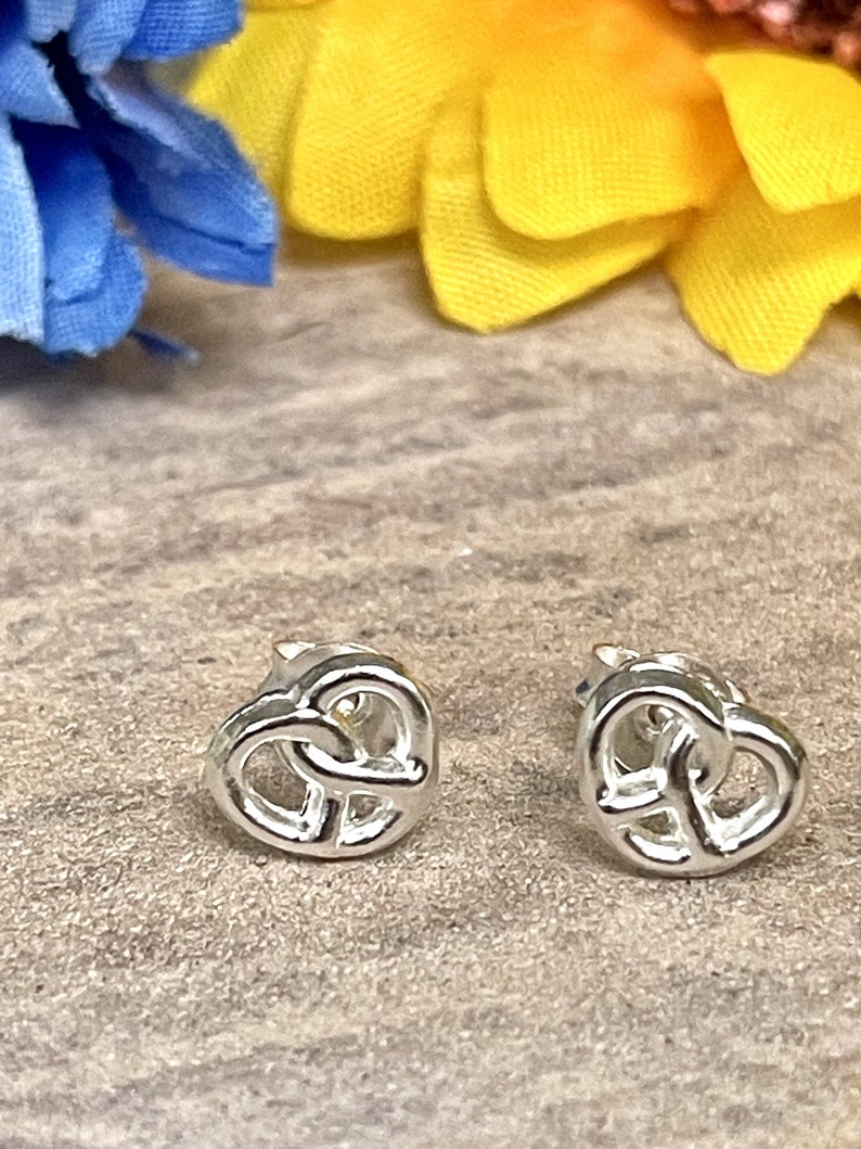 Pretzel Heart Knot Stud Earrings Solid 925 Sterling Silver - Etsy