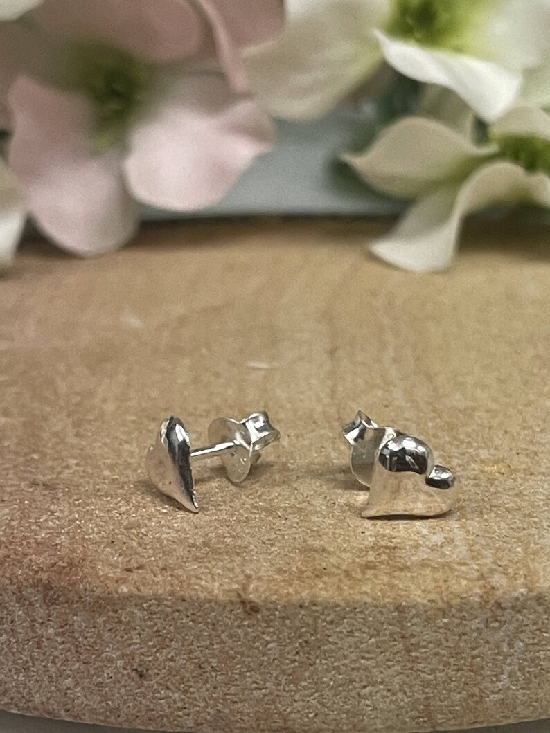 Floating Heart Plain Stud Earrings Solid 925 Sterling Silver - Etsy