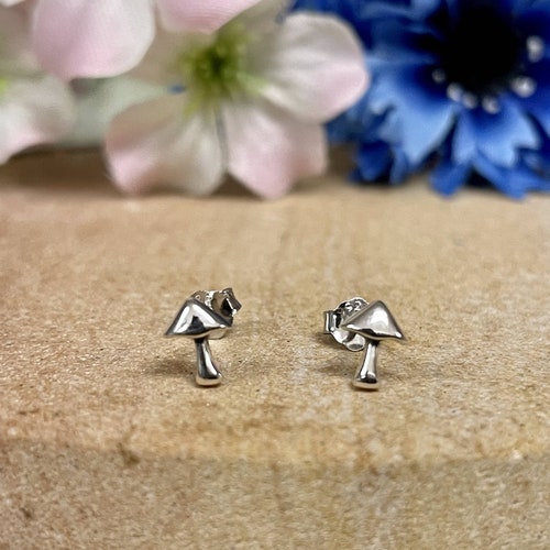 Cute Dainty Mushroom Stud Earrings Solid 925 Sterling Silver - Etsy
