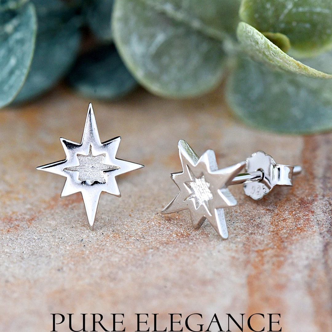 Twinkle Star Stud Earrings | Solid 925 Sterling Silver North Star Inspired Push Back ...