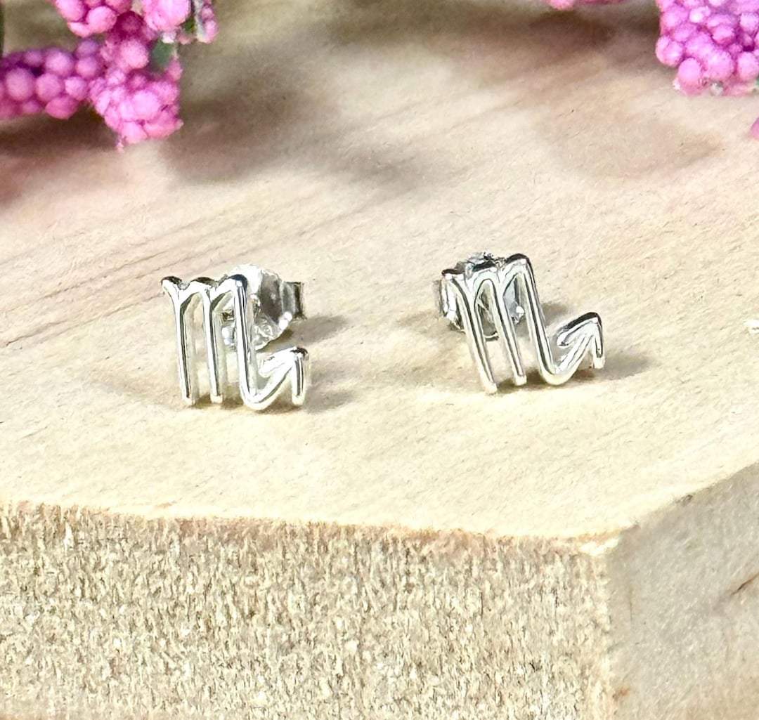 Scorpio Zodiac Plain Stud Earrings | Solid 925 Sterling Silver ...