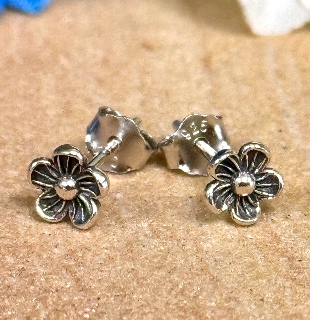 Small Flowers Stud Earrings Solid 925 Sterling Silver Floral Earrings Push Back Trendy Wedding ...