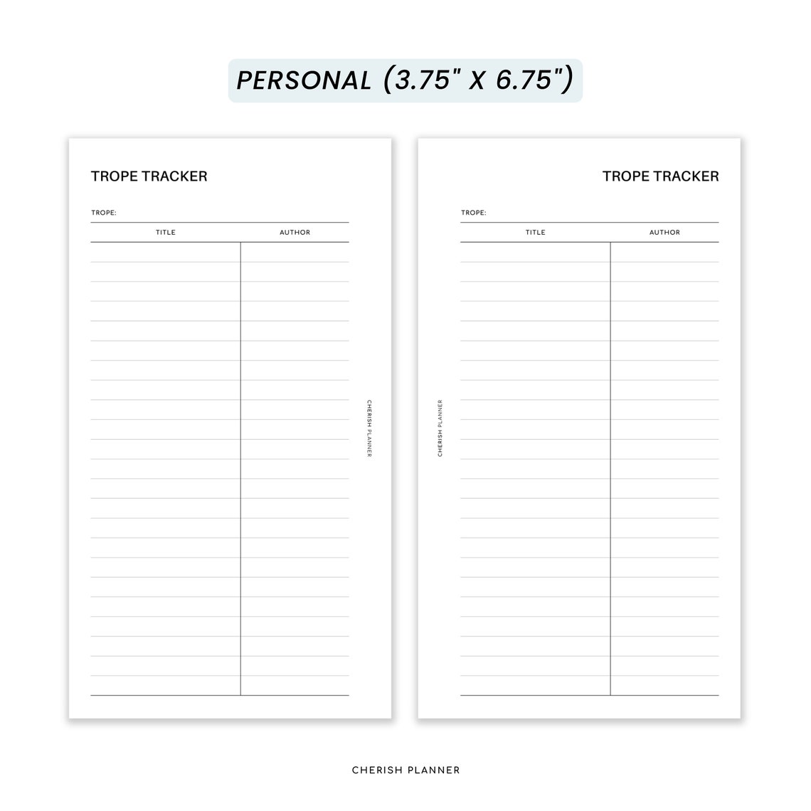 Trope Tracker Personal Planner Insert Book Tracker Minimal Reading ...