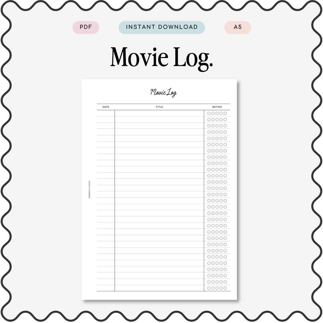 Movie Log A5 Journal Page Printable Inserts Movie Tracker PDF Film Log ...