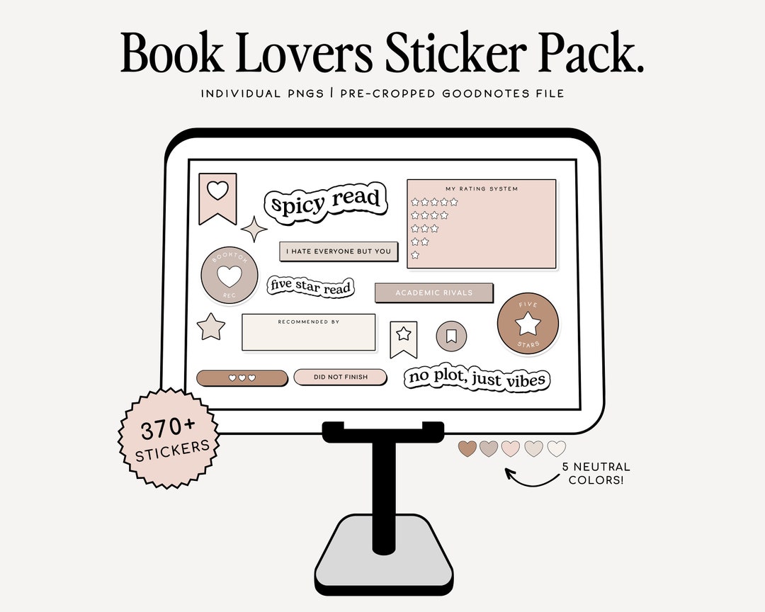Book Lovers Digital Sticker Pack | Neutral | Romance Lovers Stickers ...