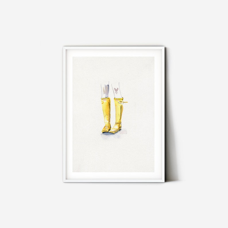 Original Watercolor Illustration. Legs With Yellow Rubber Boots ...
