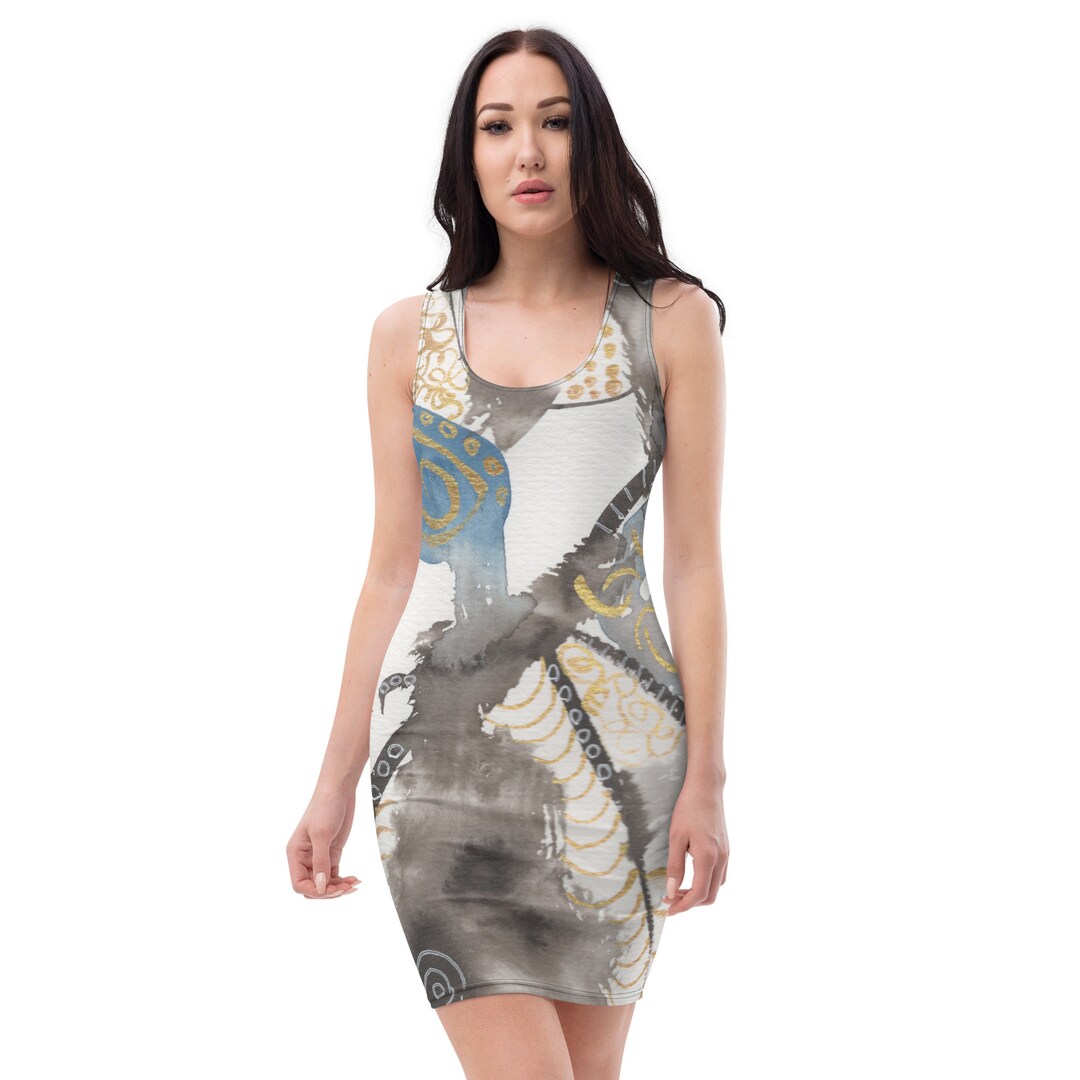 Abstract Art Dress Fitted Body Con Dress Printed From - Etsy