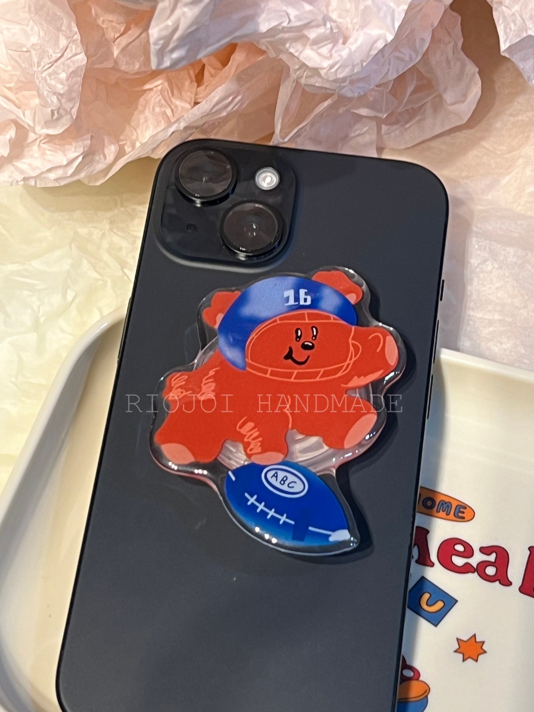 Football Bear Griptok Perfect Gift for Him Cute Cartoon Phone Grip ...