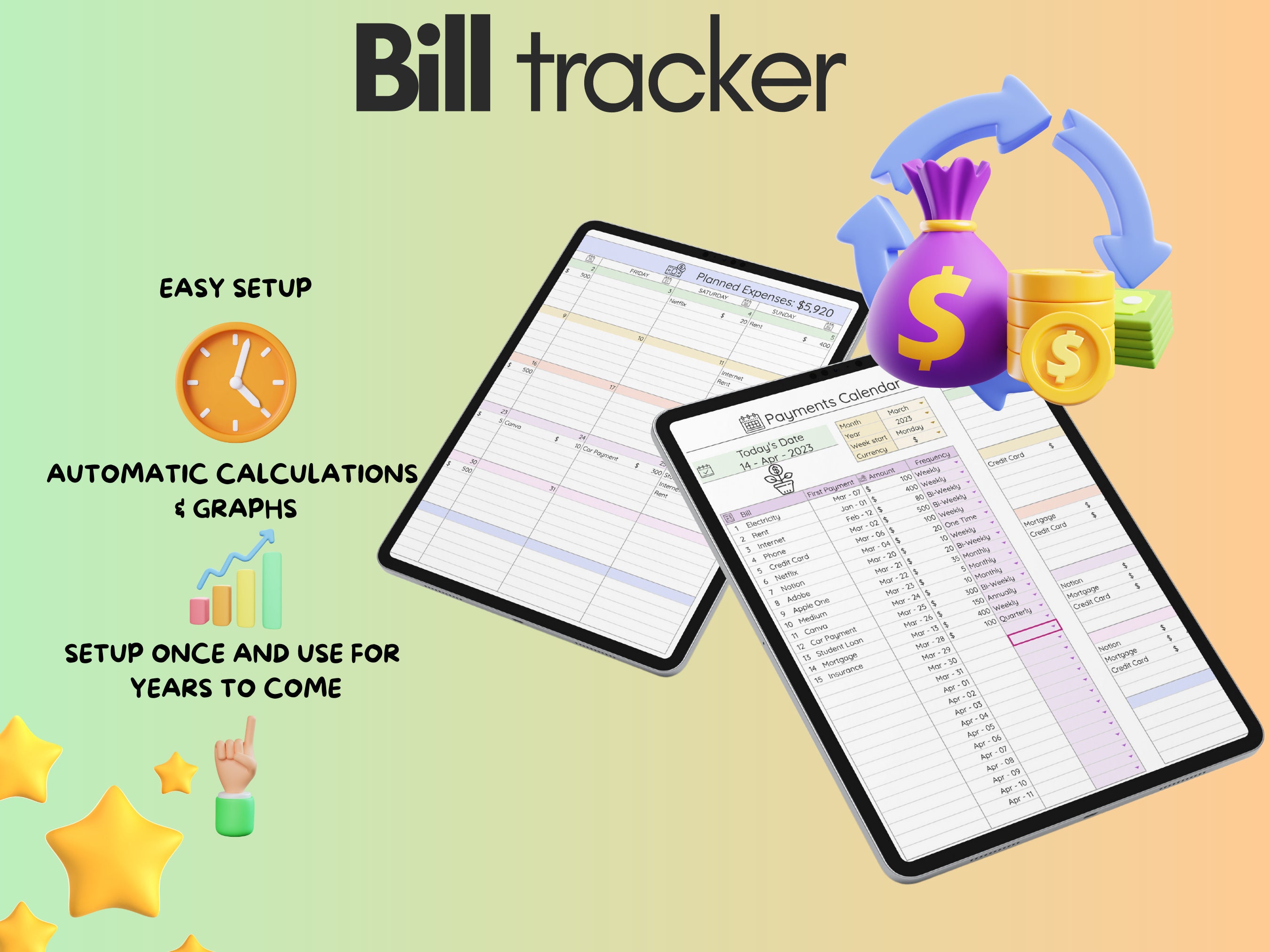 Monthly Bill Tracker Bill Tracker Bill Calendar Debt Tracker Payment ...