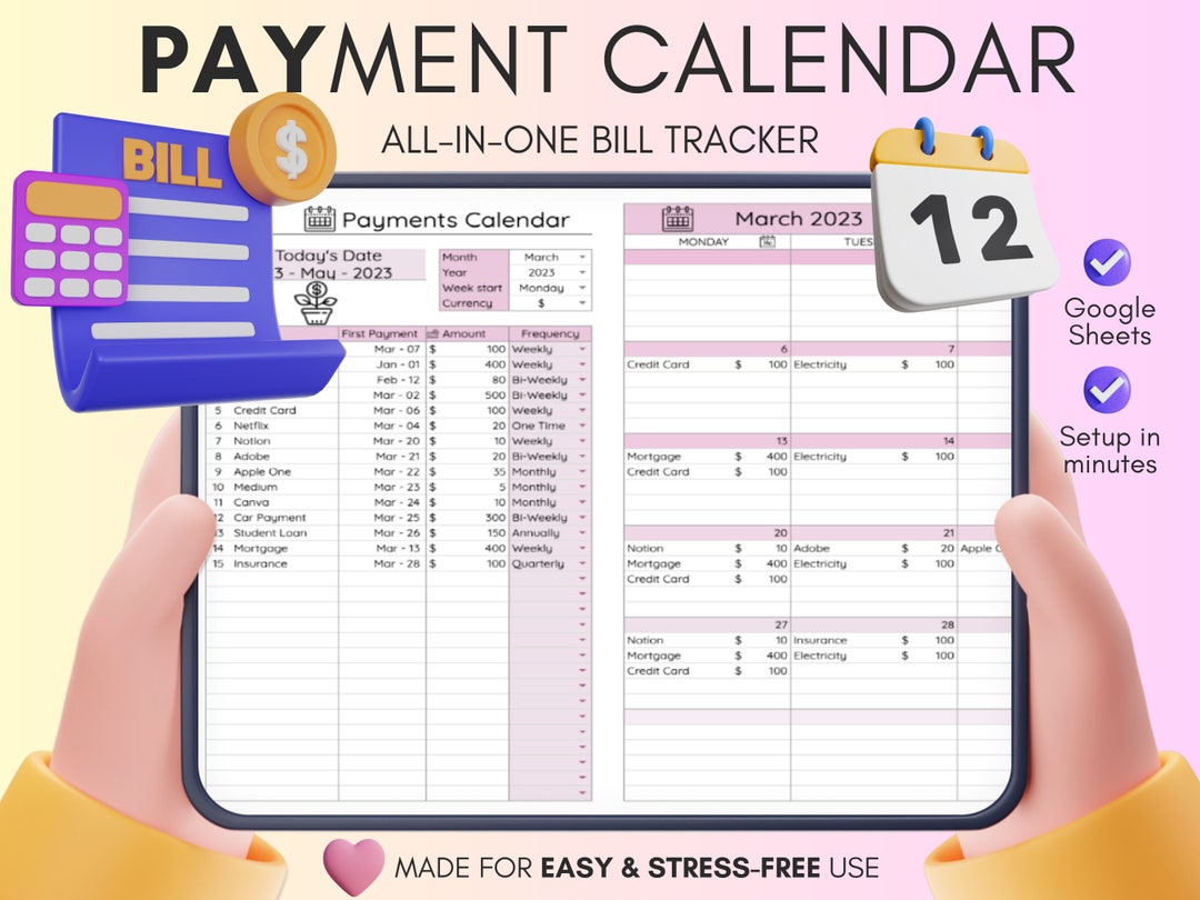 Bill Calendar Monthly Bill Tracker Bill Tracker Debt Tracker Payment ...