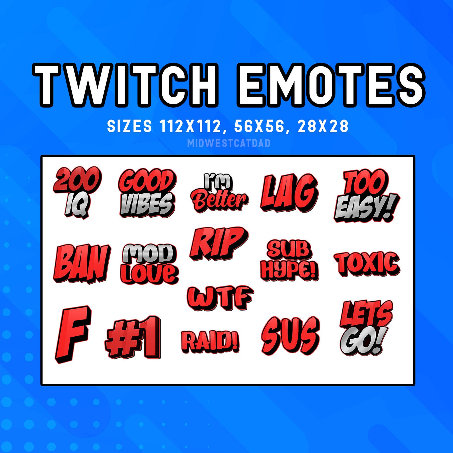 16 Twitch Emotes, Red Bubble Text Emotes, Emote Pack, Emote Bundle ...