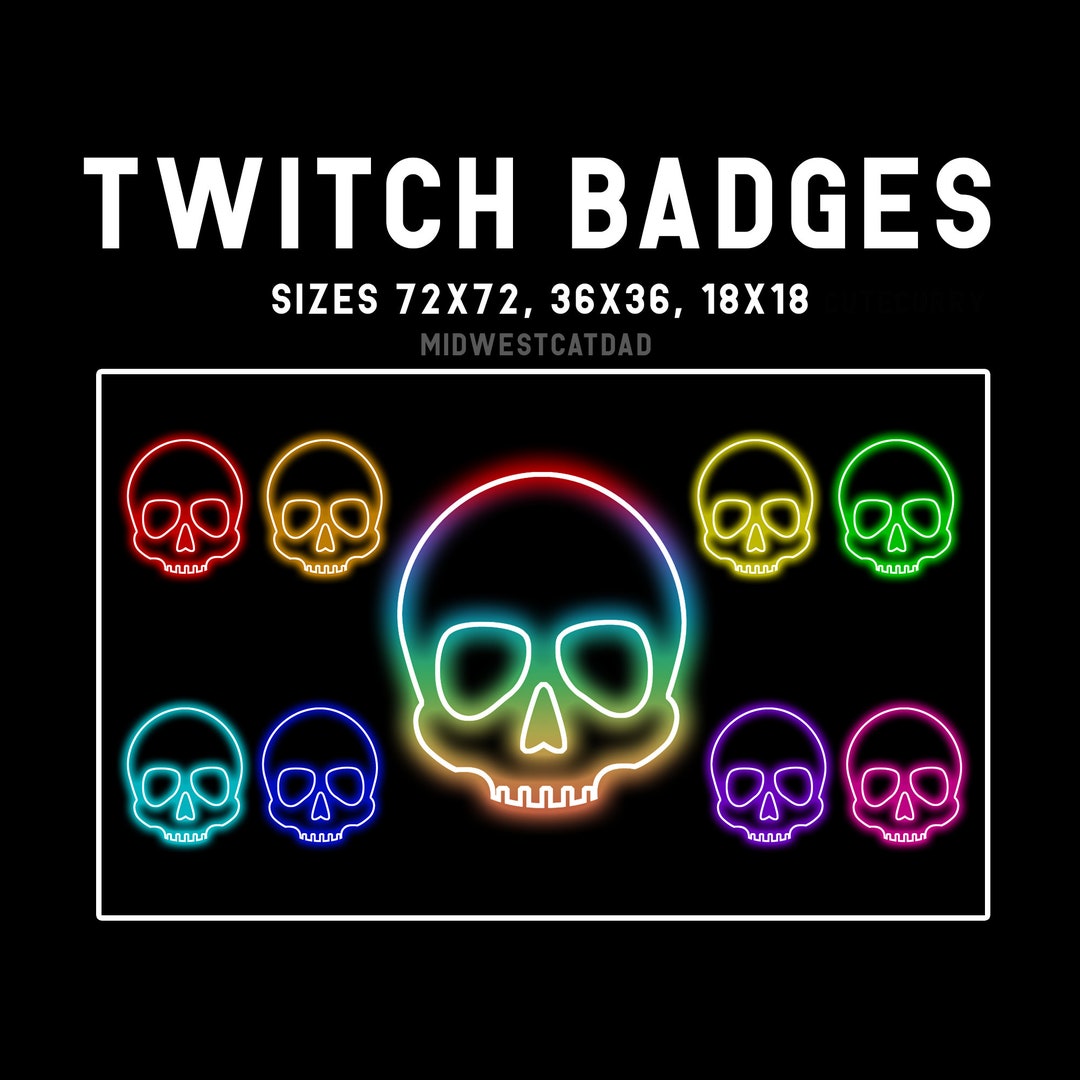 Neon Skull Twitch Badges, Twitch Sub Badges, Twitch Bit Badges ...