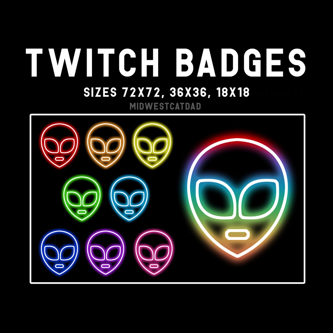 Neon Alien Twitch Badges, Twitch Sub Badges, Twitch Bit Badges ...