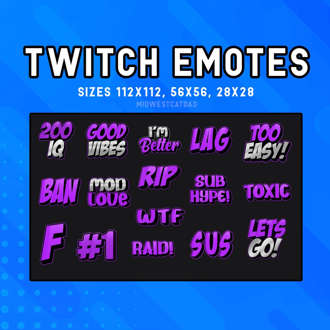 16 Twitch Emotes, Purple Bubble Text Emotes, Emote Pack, Emote Bundle ...