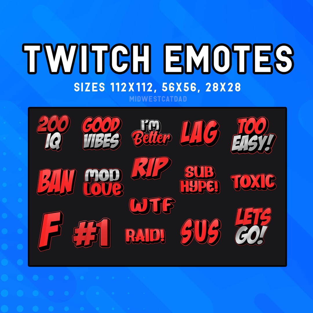 16 Twitch Emotes, Red Bubble Text Emotes, Emote Pack, Emote Bundle ...