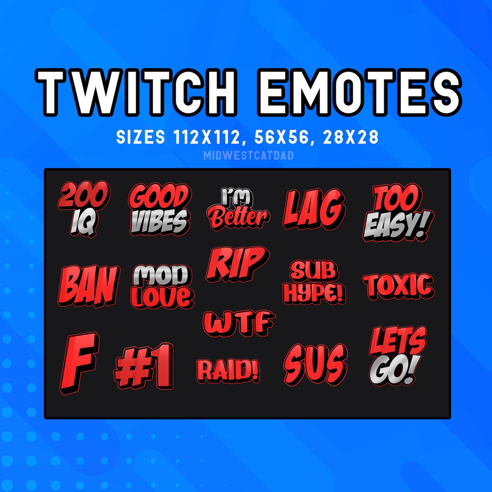 16 Twitch Emotes, Red Bubble Text Emotes, Emote Pack, Emote Bundle ...