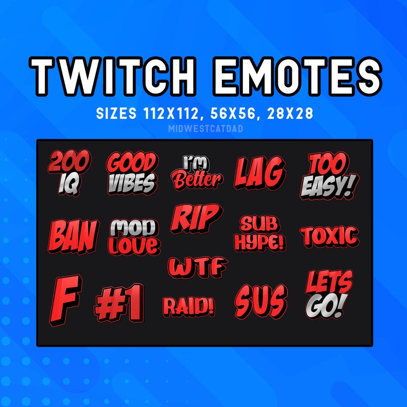 16 Twitch Emotes, Red Bubble Text Emotes, Emote Pack, Emote Bundle ...