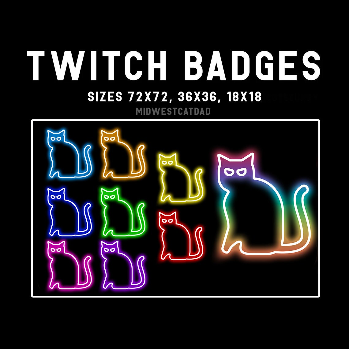 Neon Cat Twitch Badges, Twitch Sub Badges, Twitch Bit Badges ...