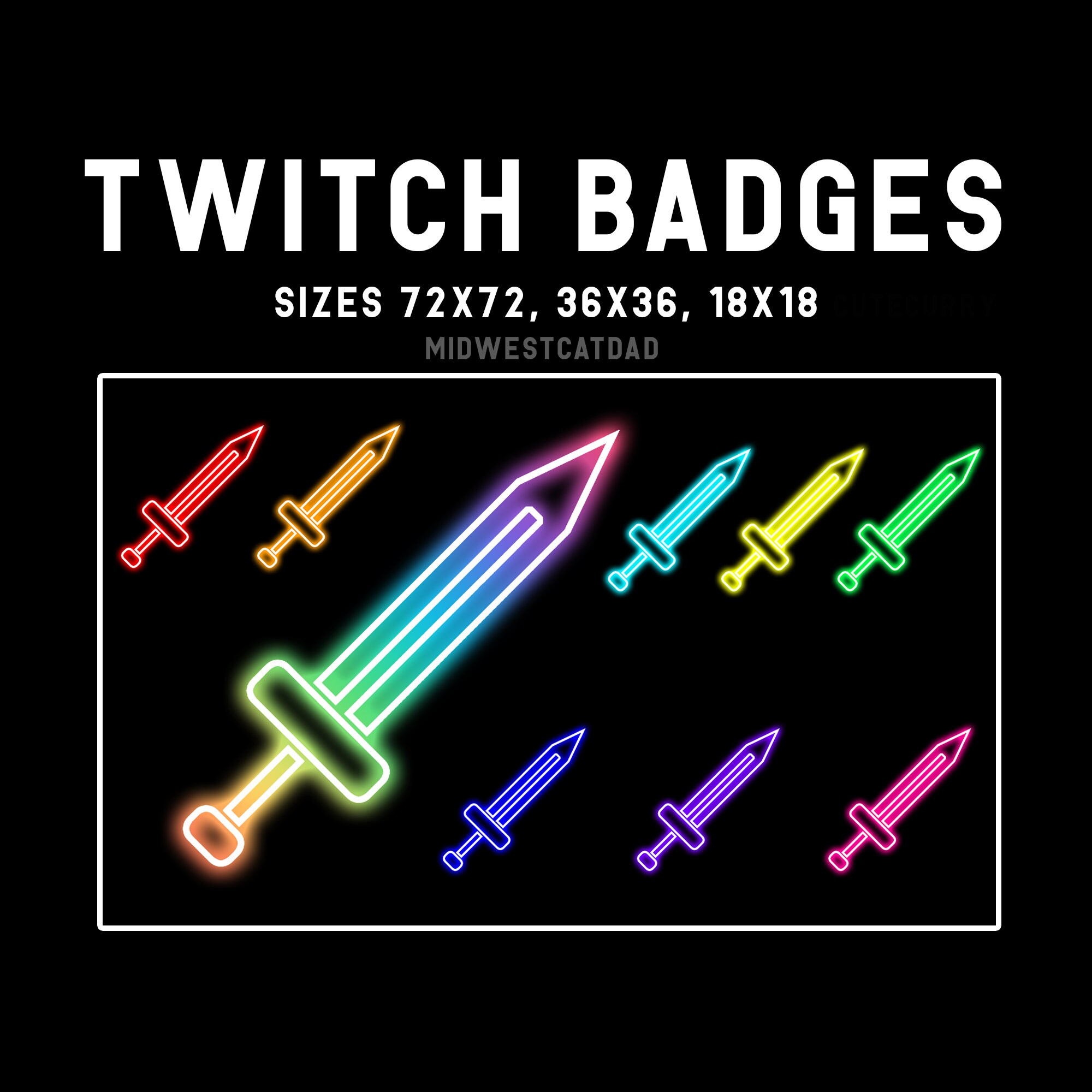 Neon Sword Twitch Badges, Twitch Sub Badges, Twitch Bit Badges ...