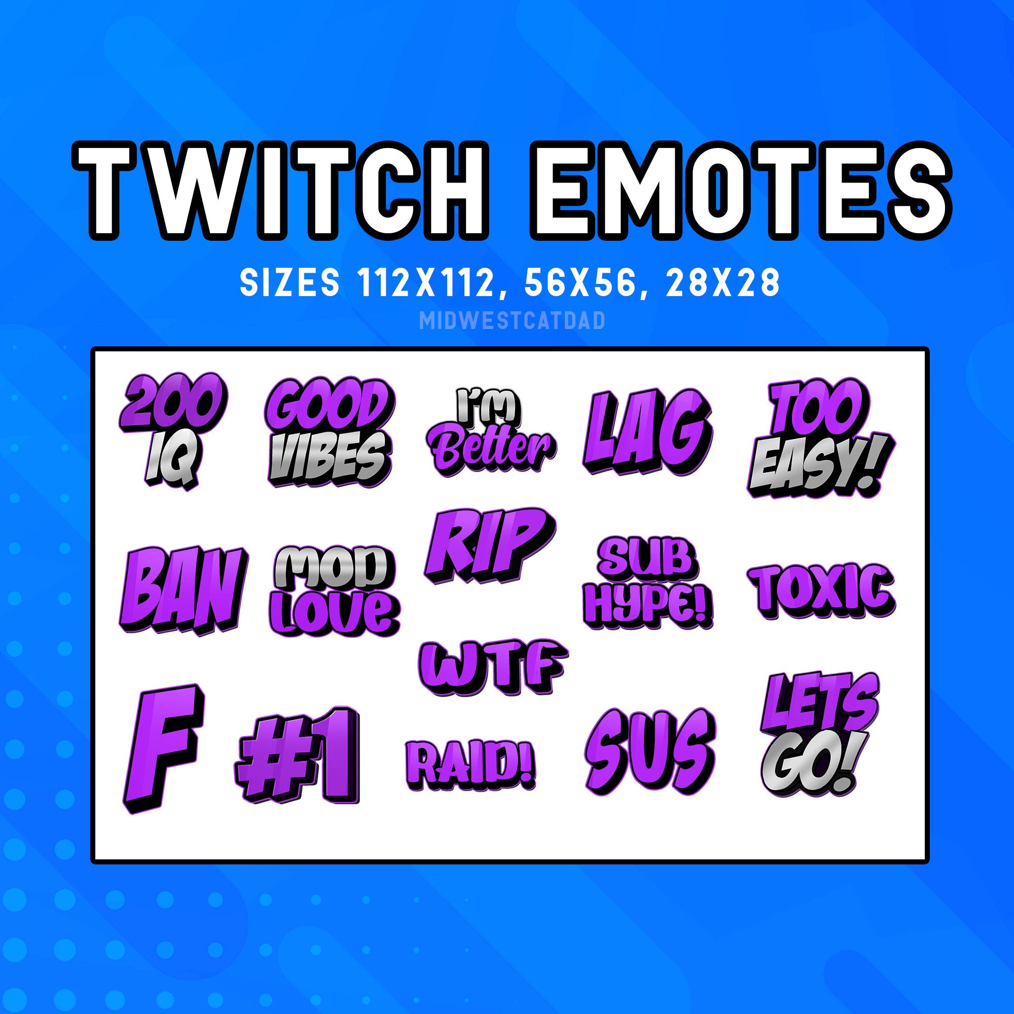 16 Twitch Emotes, Purple Bubble Text Emotes, Emote Pack, Emote Bundle ...