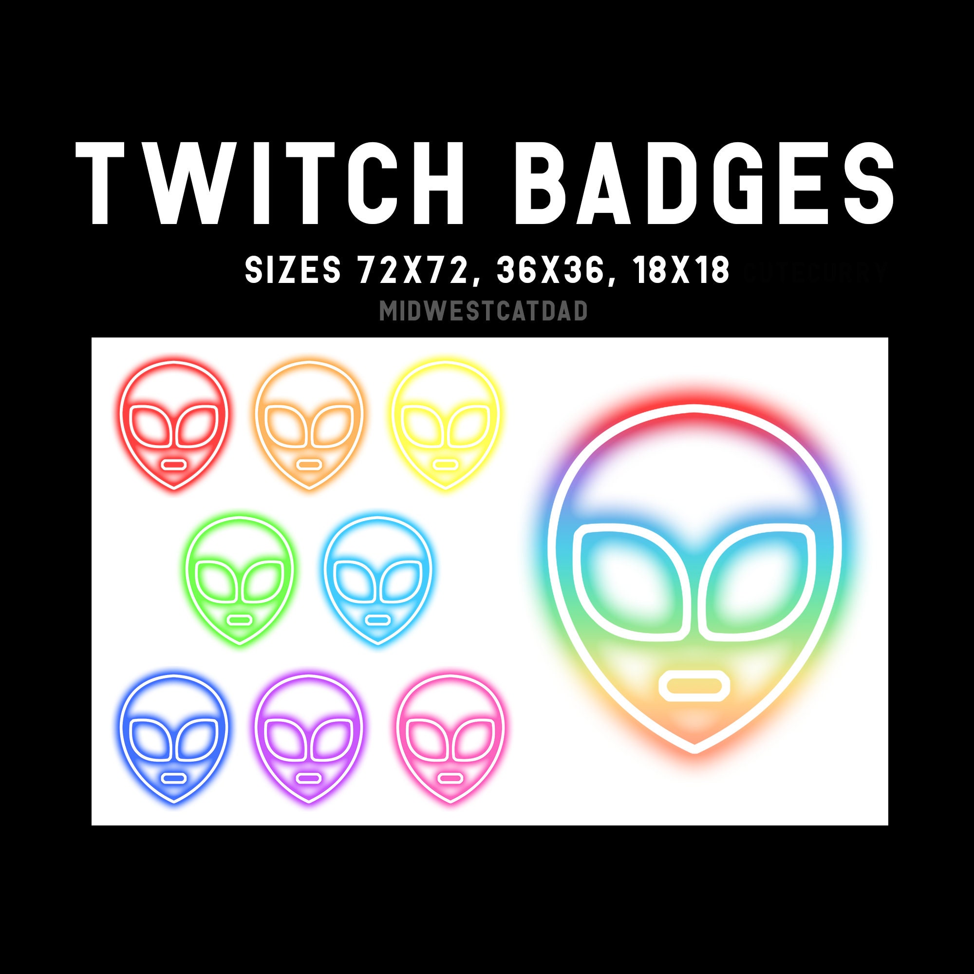 Neon Alien Twitch Badges, Twitch Sub Badges, Twitch Bit Badges ...
