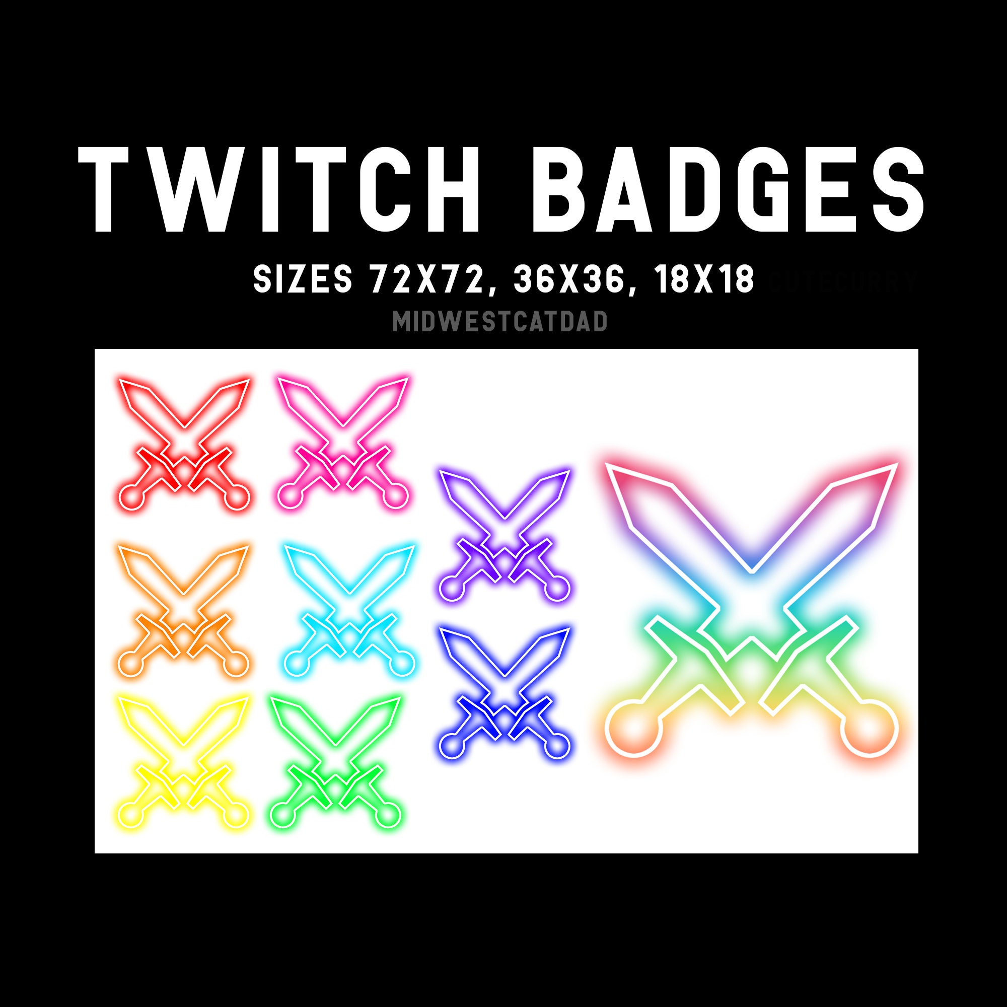 Neon Sword Twitch Badges, Twitch Sub Badges, Twitch Bit Badges ...