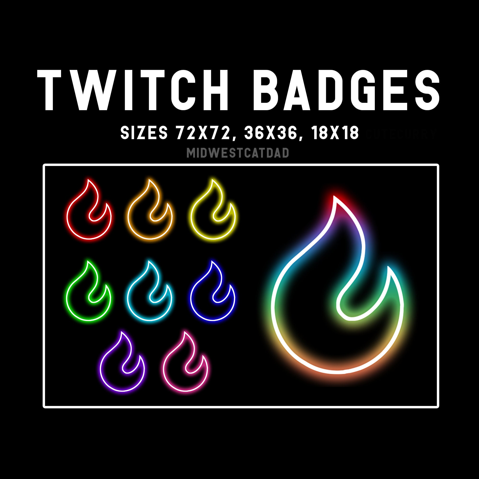 Neon Fire Twitch Badges, Twitch Sub Badges, Twitch Bit Badges ...