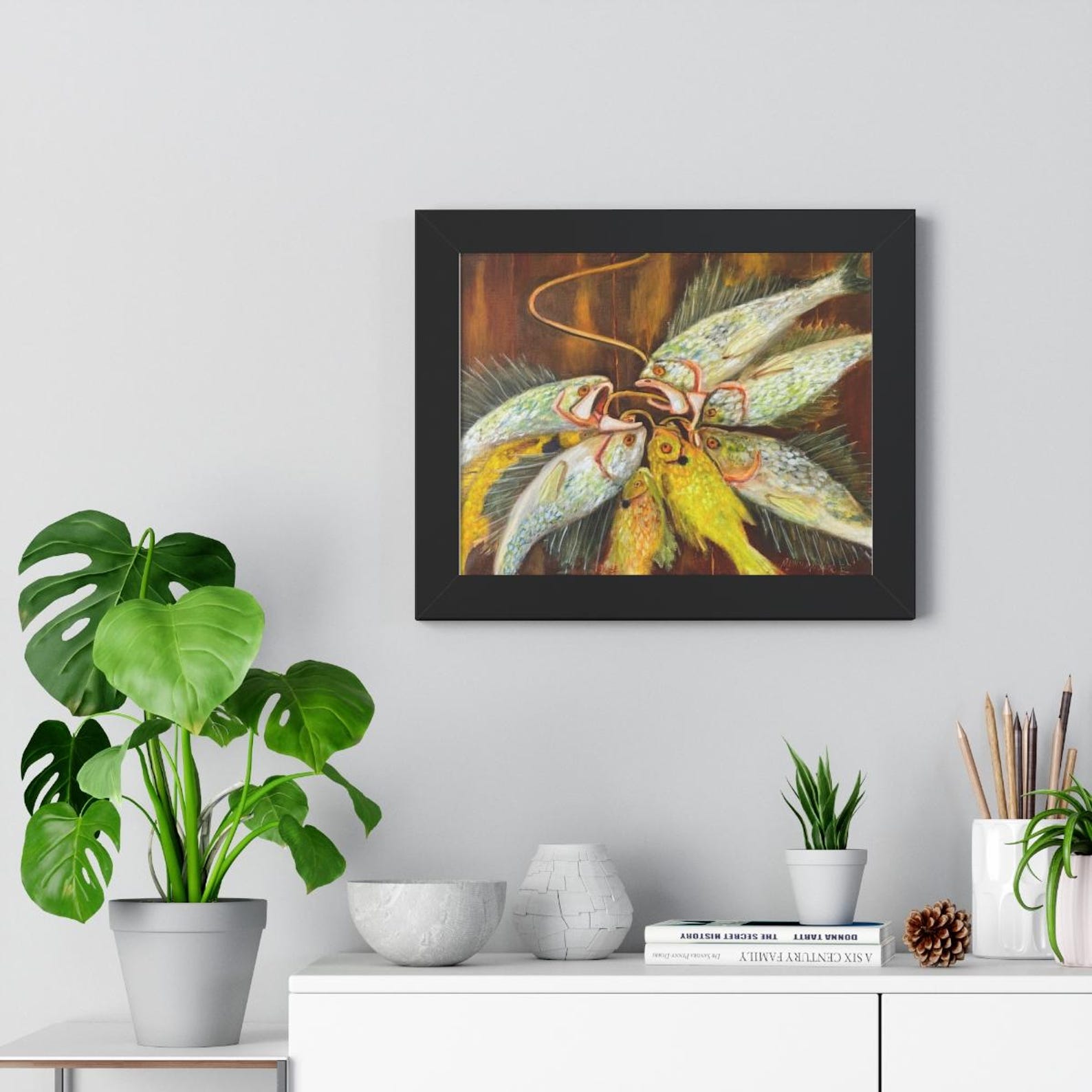Fish, Print, Original Art, Fish String Arrangement, Fish on String ...