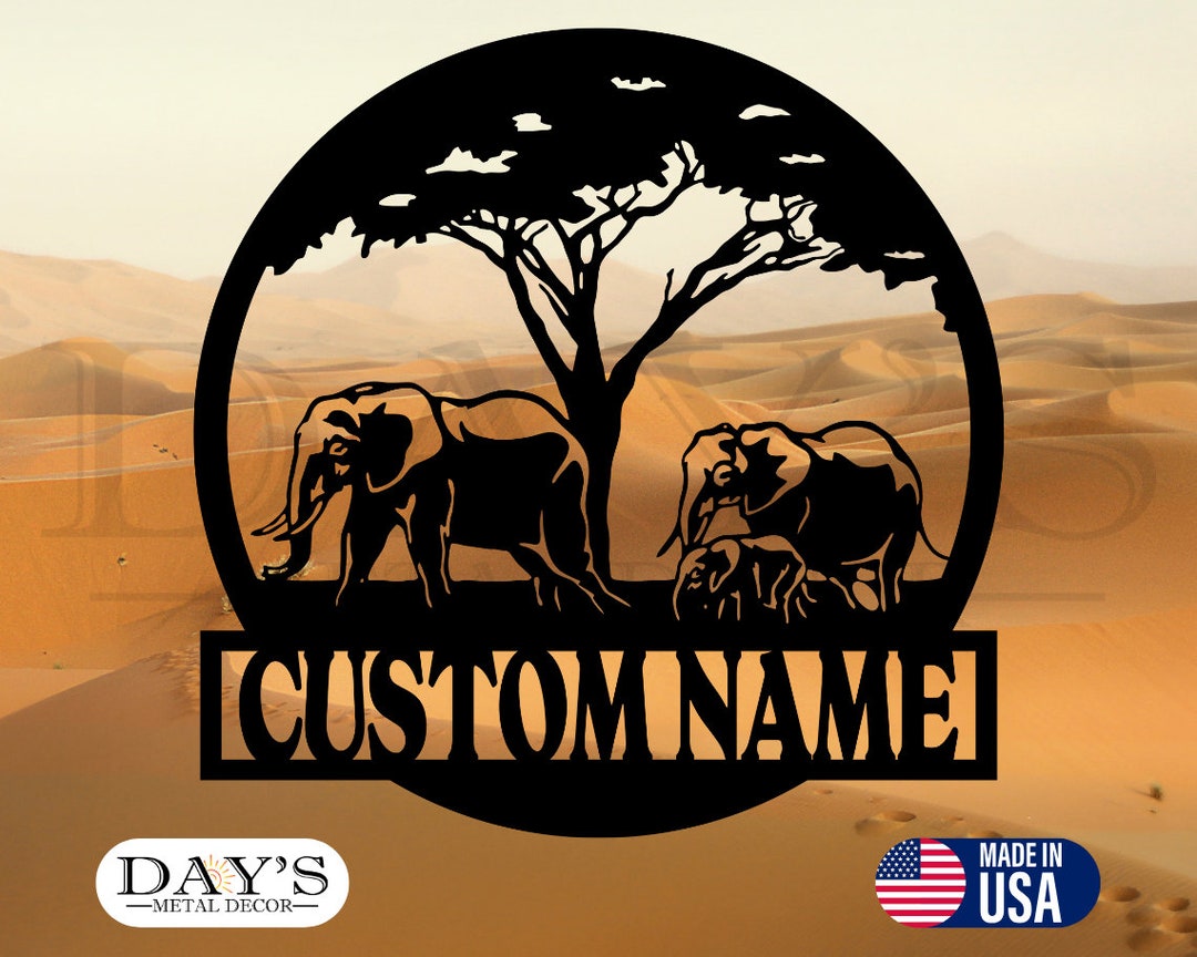 Elephant Family Personalized Metal Sign, Door Hanger, Personalized ...