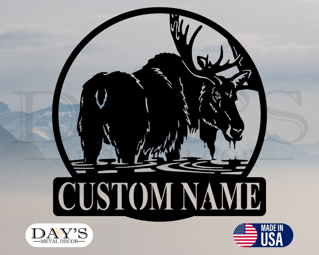 Moose in Lake Water Personalized Metal Sign, Personalized, Home Decor ...
