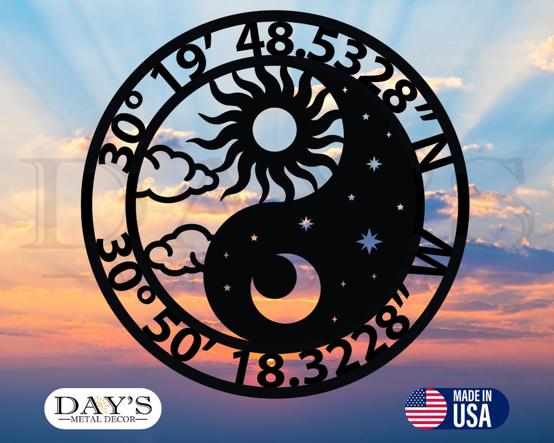 Ying Yang Sun Moon Personalized Coordinates Metal Sign, GPS Coordinates ...