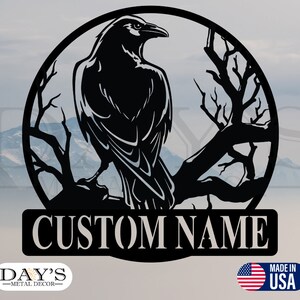 Personalized Raven on A Branch Metal Sign, Personalized Signs, Metal ...