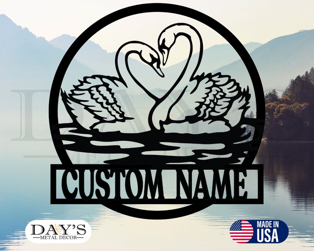 Swan Couple Personalized Metal Sign, Custom Name Sign, Swan Metal Wall ...