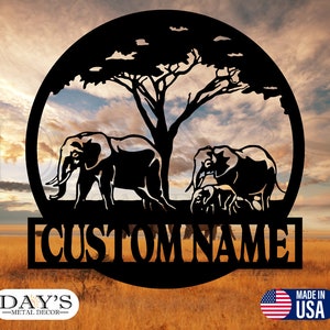 Elephant Family Personalized Metal Sign, Door Hanger, Personalized ...