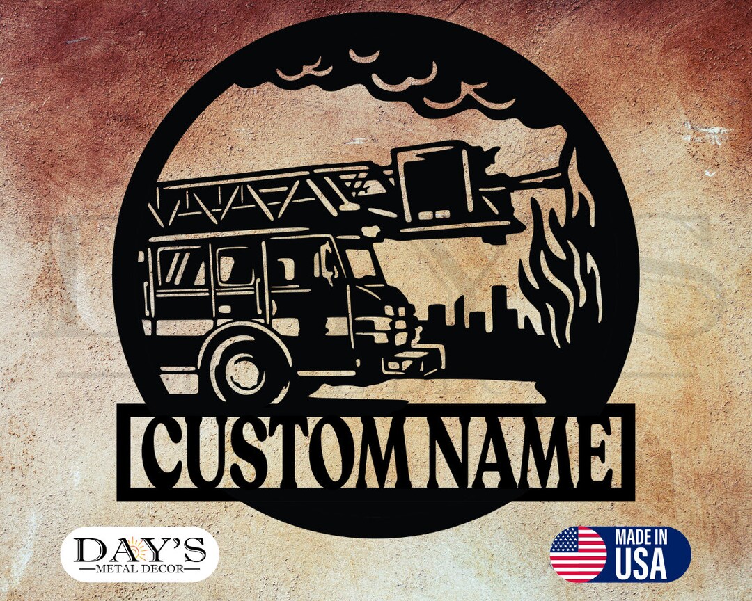 Fire Engine Ladder Truck Personalized Metal Sign, Firefighter Sign ...