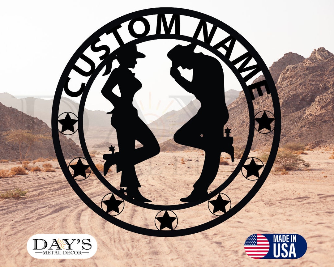 Cowboy and Cowgirl Personalized Western Monogram Metal Sign, Western ...