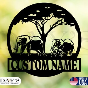Elephant Family Personalized Metal Sign, Door Hanger, Personalized ...